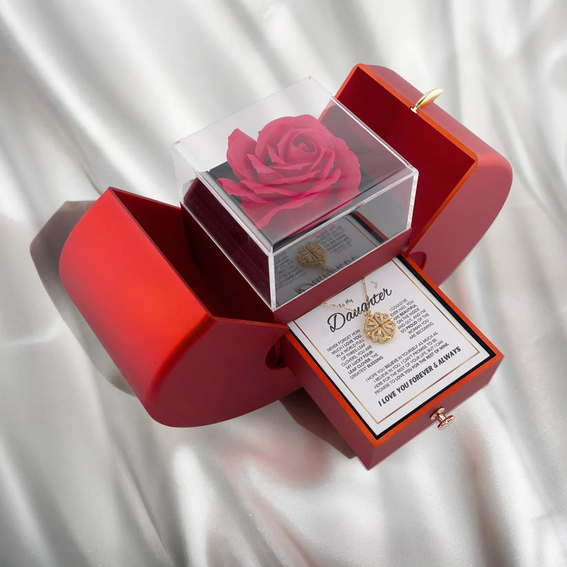 Daughter’s Lucky Clover Necklace & Forever Rose Keepsake Gift Set ...